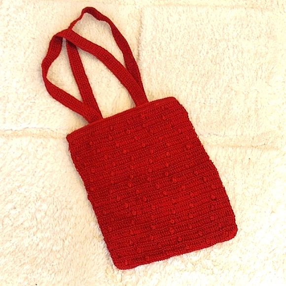 Toni | Bags | Toni Red Crocheted Woven Knit Purse Satchel Tote Bag ...